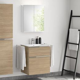 evineo ineo4 Unterschrank B: 61 cm, 2 Ausz&uuml;ge, mit Griff, Waschtisch wei&szlig;, mit Spiegelschrank f&uuml;r die Schweiz,, BE0834WH+BE0200OA+BEA040MI+BL001197,