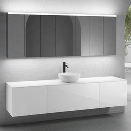 neoro n50 M&ouml;belanlage B: 220 cm mit 3 Ausz&uuml;gen, Waschtisch &Oslash; 45 cm wei&szlig; matt, mit Spiegelschrank,,