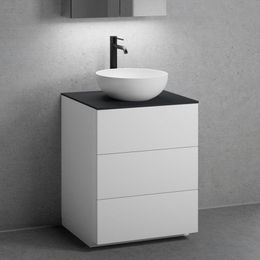 neoro n50 Unterschrank B: 60 cm mit 3 Ausz&uuml;gen, Waschtisch &Oslash; 45 cm wei&szlig; matt,, BN0106WM+BN0451WM+BN0401BM,