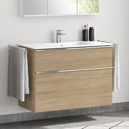 evineo ineo4 Unterschrank B: 101 cm, 2 Ausz&uuml;ge, mit Griff, Waschtisch wei&szlig;,, BE0836WH+BE0202OA+BL001197,