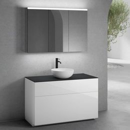 neoro n50 Unterschrank B: 120 cm mit 2 Ausz&uuml;gen, Waschtisch &Oslash; 40 cm wei&szlig; matt, mit Spiegelschrank,, BN0064WM+BN0444WH+BN0404BM+BN0475MI,