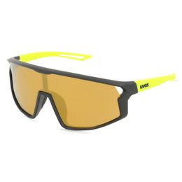 Uvex Sports S533076 skyryse jr. | Kinder-Sonnenbrille | Fassung: Vollrand, Monoscheibe, Kunststoff, Schwarz Gelb | Glasfarbe: Gelb Spiegel Orange