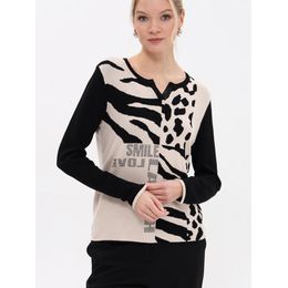 Passioni Sweater female Beige, Black size 3XL