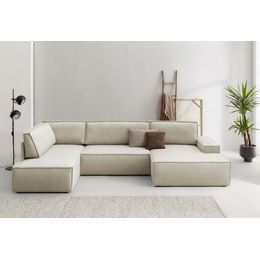 Wohnlandschaft Home Affaire "SHERWOOD U-Form, 329 cm - OTTO. Verl&auml;ssliche Qualit&auml;t.", beige (cream), B:329cm H:85cm T:195cm, 100% Polyester, Sofas, Wohnlandschaft, Schlaffunktion m. Bettkasten (194x139 cm), Cord, Vintage, Samtvelours