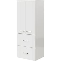 Midischrank SAPHIR "Serie 3006 Badschrank 50cm,2 Türen,2 Schubladen,Türdämpfer", weiß, B:50cm H:130cm T:38cm, Holzwerkstoff, Schränke, Midischrank, 2 Glas-Einlegeböden, Badezimmer-Midischrank 130 cm hoch, 38 cm tief