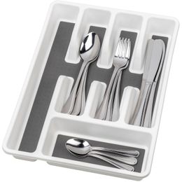 Besteckkasten Wenko "Anti-Rutsch 5 F&auml;cher", grau (wei&szlig;, dunkelgrau), B:26,5cm H:5cm T:36,5cm, Kunststoff, Schubladeneins&auml;tze, f&uuml;r Schubladen, getrennte Aufbewahrung von Messern, Gabeln, L&ouml;ffeln