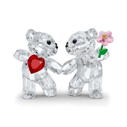 Dekofigur Swarovski "Kristallfigur "LIEBE" Kris Bär Zusammen glücklich", bunt (kristallweiß, rot, rosé, grün, schwarz), Dekofiguren, B/H/T: 5,5cm x 4,5cm x 3,5cm, Metall, Swarovski Kristall, Swarovski Kristall mit schwarzem Emaille, B:5,5cm H:4,5cm T:3,5cm