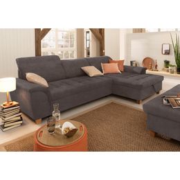 Ecksofa Home Affaire "Lyla fester Sitzkomfort, bequeme Armlehnen, Breite 279cm, L-Form", grau, B:279cm H:81cm T:170cm, Sofas, Ecksofa, mit Recamiere, wahlweise mit R&uuml;ckenfunktion und zus&auml;tzlich mit Bett