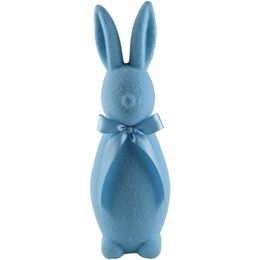 Dekofigur AM Design "Hase mit Schleife", blau, B:13cm H:41cm T:41cm, Polyresin, Dekofiguren, Osterdeko, in grün, rosa oder blau