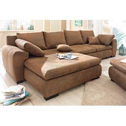 Ecksofa Home Affaire "Cara Mia L-Form, B: 325 cm - OTTO. Verl&auml;ssliche Qualit&auml;t.", braun (mokka), B:325cm H:87cm T:183cm, Luxus-Microfaser Vintageoptik (100% Polyester);Microfaser Antiklederoptik (100% Polyester), Sofas, Ecksofa, mit 4 Zierkissen, optional Bettfunktion & Bettkasten, Topseller