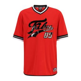T-Shirt Fubu "Fubu Herren FM231-011-2 Fubu Varsity Lacquered Mesh Tee", Damen, Gr. M, rot, schwarz, 100% Polyester, bedruckt, oversize, Rundhals, Shirts T-Shirt