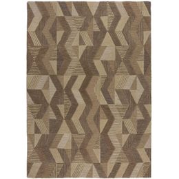Wollteppich FLAIR RUGS "Asher 3D Effekt", beige (natur), B:160cm H:10mm L:230cm, Wolle, Teppiche, Wolle, Teppich, Wohnzimmer, Schlafzimmer, Esszimmer