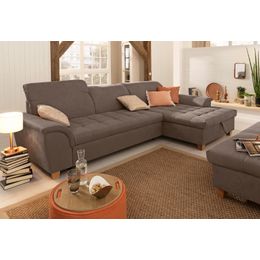 Ecksofa Home Affaire "Lyla fester Sitzkomfort, bequeme Armlehnen, Breite 279cm, L-Form", braun (dunkelbraun), B:279cm H:81cm T:170cm, Sofas, Ecksofa, mit Recamiere, wahlweise mit R&uuml;ckenfunktion und zus&auml;tzlich mit Bett
