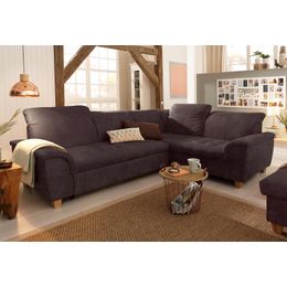Ecksofa Home Affaire "Lyla fester Sitzkomfort, bequeme Armlehnen, Breite 275cm, L-Form", braun, B:275cm H:81cm T:214cm, Luxus-Microfaser Lederoptik (100% Polyester);Microfaser PRIMABELLE (100% Polyester);Feinstruktur weich (100% Polyester), Sofas, Ecksofa, wahlweise mit R&uuml;ckenfunktion und Bettfunktion