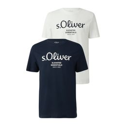 T-Shirt s.Oliver, Herren, Gr. XL, blau (weiß, navy), Jersey, Obermaterial: 100% Baumwolle, bedruckt, normal hüftbedeckend, Rundhals, Shirts T-Shirt, mit großen Logo-Print, im 2er Pack