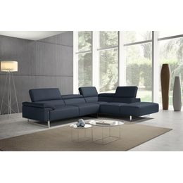 Ecksofa Egoitaliano "Malika, elegant und bequem, Designsofa, L-Form", grau (smoke), B:300cm H:94cm T:107cm, Leder &raquo;BULL&laquo; (echtes Rindsleder). Geschliffenes, pigmentiertes und behandeltes Rindsleder mit einer Dicke von 1, 3-1, 5 mm. Dieses Leder zeigt eine ziemlich weiche Hand mit einem halb undurchsichtigen Aussehen. Es handelt sich um ein gesch&uuml;tztes Leder. Eine leichte Deckschicht sch&uuml;tzt sie vo