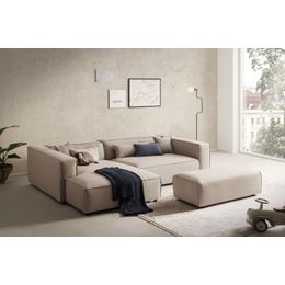 Ecksofa "PIARA XXL, L-Form, Schlaffunktion, Cord, Leinenoptik o. Strukturstoff", beige (hellbeige), B:288cm H:66cm T:198cm, 100% Polyester, LeGer Home by Lena Gercke, Sofas, Ecksofa, Hocker stellbar zum Schlafsofa (Krokodilverbinder), tiefe Sitzfl&auml;che