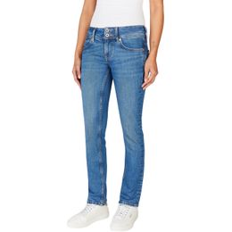 Slim-fit-Jeans Pepe Jeans "SLIM JEANS LW", Damen, Gr. 30, Länge 30, blau (medium blau wiser wash), Denim/Jeans, Obermaterial: 99% Baumwolle, 1% Elasthan, slim fit lang, Jeans Slim-fit-Jeans, mit doppeltem Knopfverschluss