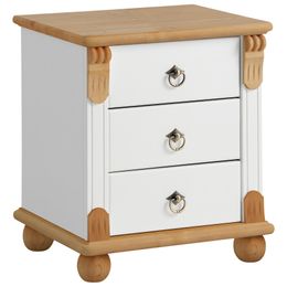 Nachtkommode OTTO HOME "Tessin", weiß (weiß, honig), B:45cm H:50cm T:38cm, Sideboards, aus massiver FSC-zertifizierter Kiefer, mit 3 Schubladen