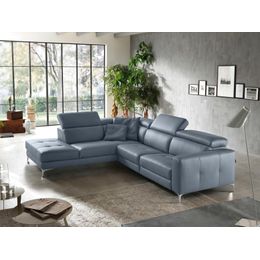 Ecksofa Egoitaliano "Matt, hoher Sitzkomfort und aufwendige Detailverarbeitung, L-Form", grau (smoke), B:285cm H:100cm T:221cm, Leder &raquo;BULL&laquo; (echtes Rindsleder). Geschliffenes, pigmentiertes und behandeltes Rindsleder mit einer Dicke von 1, 3-1, 5 mm. Dieses Leder zeigt eine ziemlich weiche Hand mit einem halb undurchsichtigen Aussehen. Es handelt sich um ein gesch&uuml;tztes Leder. Eine leichte Decksc