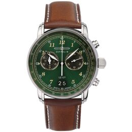 Chronograph Zeppelin "LZ 127 Graf Zeppelin Big Date", braun (cognacfarben), Armbanduhren, Herren, Armbanduhr, Quarzuhr, Herrenuhr, Datum, Stoppfunktion, Made in Germany