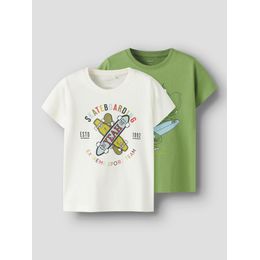 T-Shirt name it "NMMKARLTON 2P TOP PB", Jungen, Gr. 110, coconut milk pack:pack w epsom, Jersey, Obermaterial: 100% Baumwolle, bedruckt, regular fit normal, Rundhals, Shirts T-Shirt