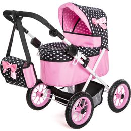 Puppenwagen BAYER "Trendy, pink/schwarz", pink (pink, schwarz), Puppenwagen, KinderB:39cm H:68cm T:67cm, Kunststoff, Metall, Stoff, mit Wickeltasche, B:39cm H:68cm T:67cm
