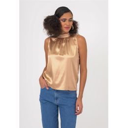 Klassische Bluse FRESHLIONS, Damen, Gr. S, braun (beige), 100% Polyester, unifarben, normal, Blusen, mit hohem Kragen