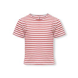 T-Shirt KIDS Only "KOGNELLA STRIPED S/S O-NECK TOP JRS", Mädchen, Gr. 122/128, rot (cloud dancer stripes:horizontal equestian rot), Jersey, Obermaterial: 65% Polyester, 30% Viskose, 5% Elasthan, geringelt, gestreift, hüftlang, Rundhals, Shirts T-Shirt