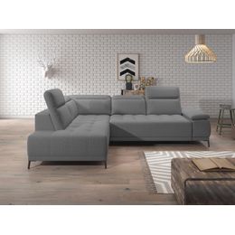 Ecksofa WERK2, B:204cm H:82cm T:278cmgrau, 92% Polyester, 8% Nylon, Wohnzimmer, Sofas, "Focus-L, elektrisch erweiterbare Sitztiefe um ca. 30 cm,