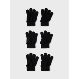 Strickhandschuhe name it "NKNMAGIC GLOVES 3P NOOS", Jungen, Gr. 7, schwarz, Strick, Materialmix, unifarben, Handschuhe