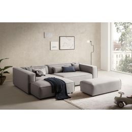 Ecksofa "PIARA XXL, L-Form, Schlaffunktion, Cord, Leinenoptik o. Strukturstoff", grau (silbergrau), B:288cm H:66cm T:198cm, 100% Polyester, LeGer Home by Lena Gercke, Sofas, Ecksofa, Hocker stellbar zum Schlafsofa (Krokodilverbinder), tiefe Sitzfl&auml;che