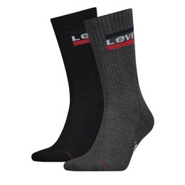 Levi's Socken LEVI'S "LEVIS REGULAR CUT SPRTWR LOGO 2P", Damen, Gr. 43-46, grau (mid grau, schwarz), Baumwollmischung, bedruckt, unifarben mit Farbeinsatz, normal, Socken Socken, mit breitem Logobund