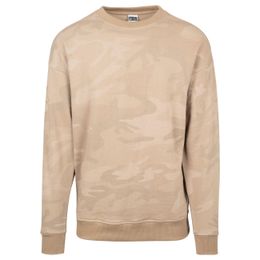 Rundhalspullover Urban Classics "Urban Classics Herren Camo Crewneck", Herren, Gr. S, sandcamo, 60% Baumwolle, 40% Polyester, oversize, Rundhals, Pullover Rundhalspullover