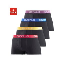 Boxer Buffalo "Boxershorts f&uuml;r Herren", Damen, Gr. XXL, 4 Stk., bunt (schwarz, bunt), Jersey, Obermaterial: 95% Baumwolle, 5% Elasthan, unifarben, k&ouml;rpernah, Unterhosen, aus Baumwoll-Mix