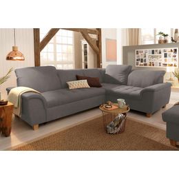 Ecksofa Home Affaire "Lyla fester Sitzkomfort, bequeme Armlehnen, Breite 275cm, L-Form", grau (stone), B:275cm H:81cm T:214cm, Luxus-Microfaser Lederoptik (100% Polyester);Microfaser PRIMABELLE (100% Polyester);Feinstruktur weich (100% Polyester), Sofas, Ecksofa, wahlweise mit R&uuml;ckenfunktion und Bettfunktion