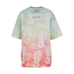 T-Shirt Just Rhyse "Just Rhyse Damen Just Rhyse Holidays T-Shirt", Damen, Gr. XL, coral, lime, 65% Baumwolle, 35% Polyester, bedruckt, normal, Rundhals, Shirts T-Shirt