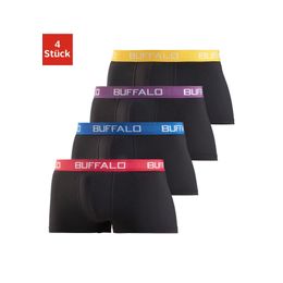 Hipster Buffalo, Herren, Gr. M, 4 Stk., bunt (schwarz, bunt), Jersey, Obermaterial: 95% Baumwolle, 5% Elasthan, unifarben, k&ouml;rpernah, Unterhosen, knapp sitzende Boxershorts mit Kontrastbund aus Baumwollmischung