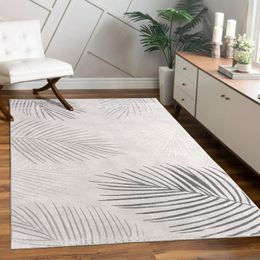 Teppich Paco Home "Tuana 218", grau, B:80cm H:15mm L:150cm, Polypropylen (PP), Teppiche, Teppich, Kurzflor, modernes Blätter Design, Hoch-Tief-Struktur, Wohnzimmer
