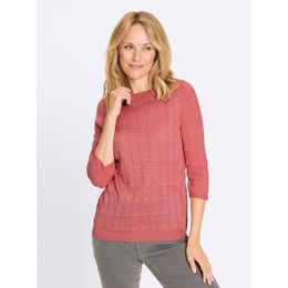 Strickpullover Classic Basics "3/4-Arm-Pullover", Damen, Gr. 56, flamingo, ecru, gemustert, 100% Polyacryl, gemustert, mehrfarbig, Pullover Strickpullover