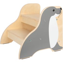 Tritthocker Small Foot "Seehund Wildlife", beige (natur, grau, wei&szlig;), Hocker, Kinder, B/H/T: 41cm x 38cm x 42cm, B:41cm H:38cm T:42cm
