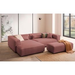 Ecksofa "PIARA XXL, L-Form, Schlaffunktion, Cord, Leinenoptik o. Strukturstoff", beige (puder), B:288cm H:66cm T:198cm, 100% Polyester, LeGer Home by Lena Gercke, Sofas, Ecksofa, Hocker stellbar zum Schlafsofa (Krokodilverbinder), tiefe Sitzfl&auml;che