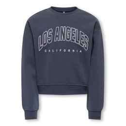 Sweatshirt KIDS Only "KOGSWEAT LS CREW OVZ STAT SWT NOOS", Mädchen, Gr. 122/128, blau (ombre blau print:los angeles, california), Sweatware, Obermaterial: 60% Baumwolle, 40% Polyester, bedruckt, loose fit, Rundhals, Sweatshirts Sweatshirt