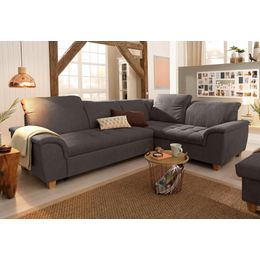 Ecksofa Home Affaire "Lyla fester Sitzkomfort, bequeme Armlehnen, Breite 275cm, L-Form", braun (schwarzbraun), B:275cm H:81cm T:214cm, Luxus-Microfaser Lederoptik (100% Polyester);Microfaser PRIMABELLE (100% Polyester);Feinstruktur weich (100% Polyester), Sofas, Ecksofa, wahlweise mit R&uuml;ckenfunktion und Bettfunktion