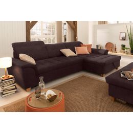 Ecksofa Home Affaire "Lyla fester Sitzkomfort, bequeme Armlehnen, Breite 279cm, L-Form", braun, B:279cm H:81cm T:162cm, Sofas, Ecksofa, mit Recamiere, wahlweise mit R&uuml;ckenfunktion und zus&auml;tzlich mit Bett