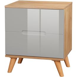 Nachtschrank OTTO HOME "Lund Nachttisch Beistellschrank Kommode mit Hochglanzfronten", grau, B:48cm H:56cm T:39,5cm, FSC-zertifizierter Holzwerkstoff, Schr&auml;nke, Nachtschrank, Nachtkommode mit 2 Schubladen Bestseller im skandinavischem Design