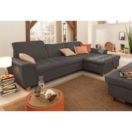 Ecksofa Home Affaire "Lyla fester Sitzkomfort, bequeme Armlehnen, Breite 279cm, L-Form", braun (schwarzbraun), B:279cm H:81cm T:170cm, Sofas, Ecksofa, mit Recamiere, wahlweise mit R&uuml;ckenfunktion und zus&auml;tzlich mit Bett