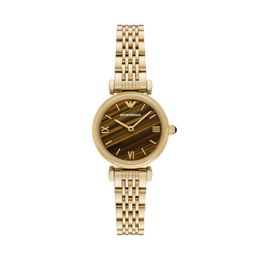Quarzuhr Emporio Armani, gold (gelbgoldfarben, braun), Armbanduhren, Damen, Armbanduhr, Damenuhr, Edelstahlarmband, analog, Tigerauge