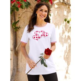 Longshirt Classic Basics "Longshirt", Damen, Gr. 42, wei&szlig;, rot, 100% Baumwolle, gemustert, mehrfarbig, Rundhals, Shirts Longshirt