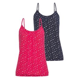 Spaghettitop Lascana "mit Raffung am Ausschnitt", Damen, Gr. 32/34, blau (navy, pink), Obermaterial: 95% Viskose (LENZING&trade; ECOVERO&trade;), 5% Elasthan, gemustert, l&auml;ssig geschnitten, Rundhals, Tops, aus weichem Viskose-Stretch